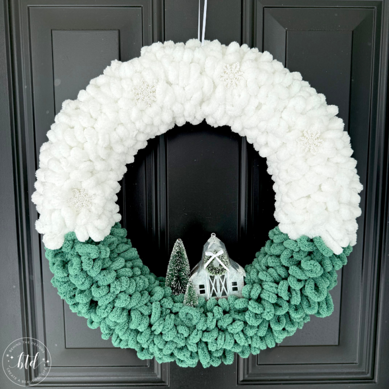 DIY Winter Farmhouse Barn Loop Yarn Wreath - Behind the Designs