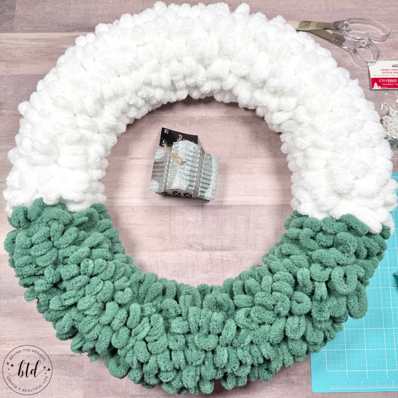 DIY Winter Farmhouse Barn Loop Yarn Wreath - Behind the Designs