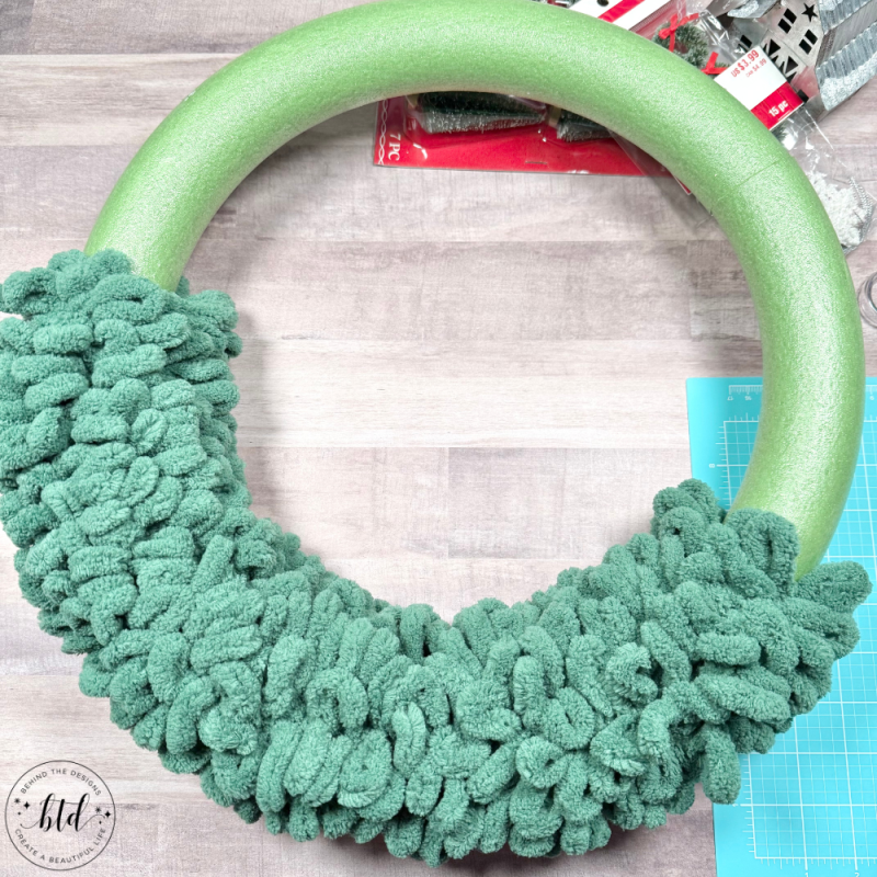 DIY Winter Farmhouse Barn Loop Yarn Wreath - Behind the Designs
