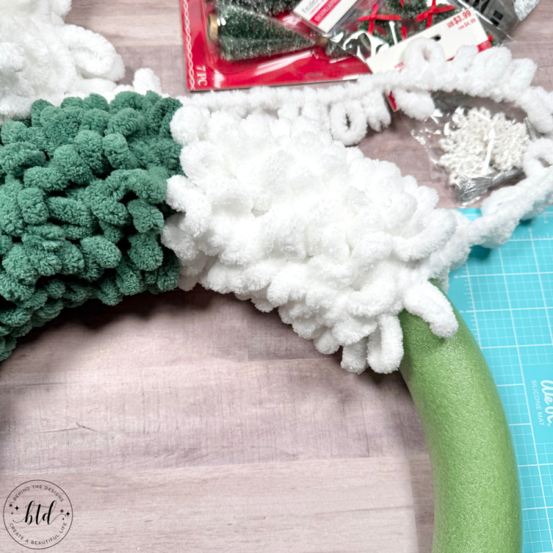 DIY Winter Farmhouse Barn Loop Yarn Wreath - Behind the Designs