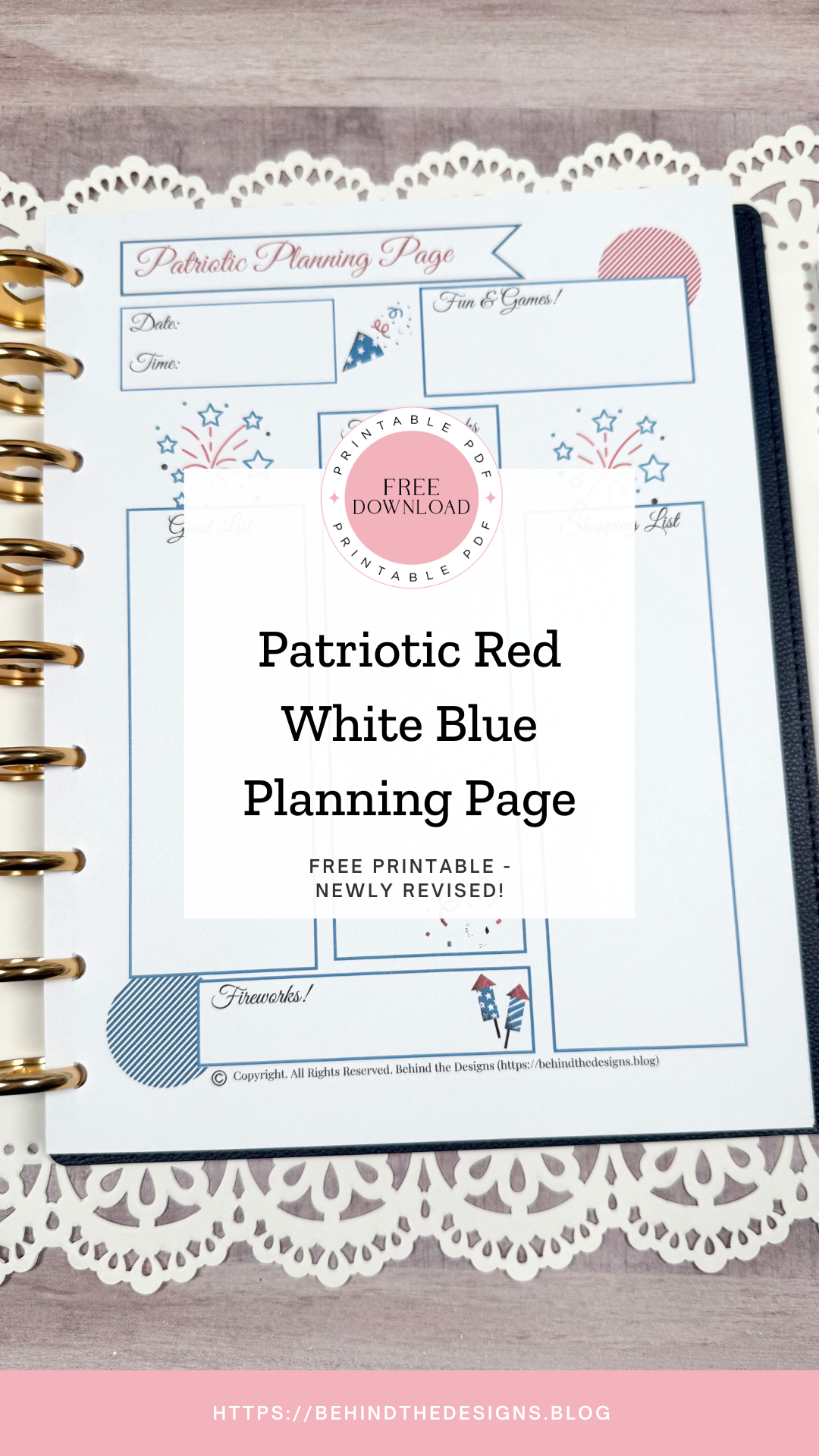Patriotic Red White Blue Planning Page + Free Printable - Behind the ...